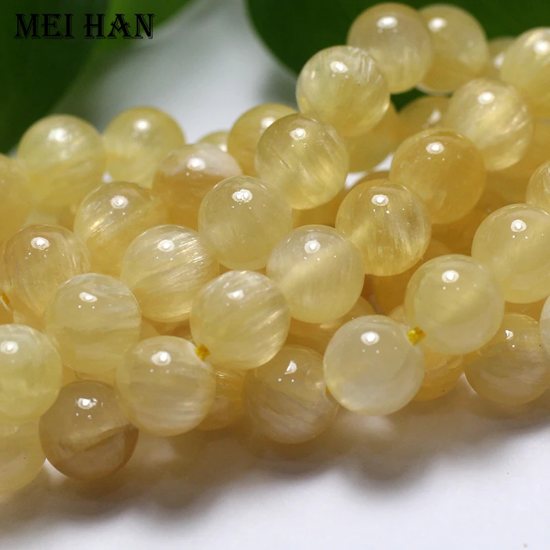 Meihan-1strand-set-natural-yellow-Selenite-Calcite-smooth-round-loose ...