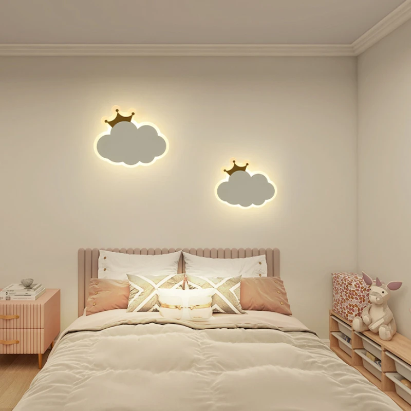 Cartoon Creative Crown Cloud Wall Lamps For Children Bedside Lamp ...