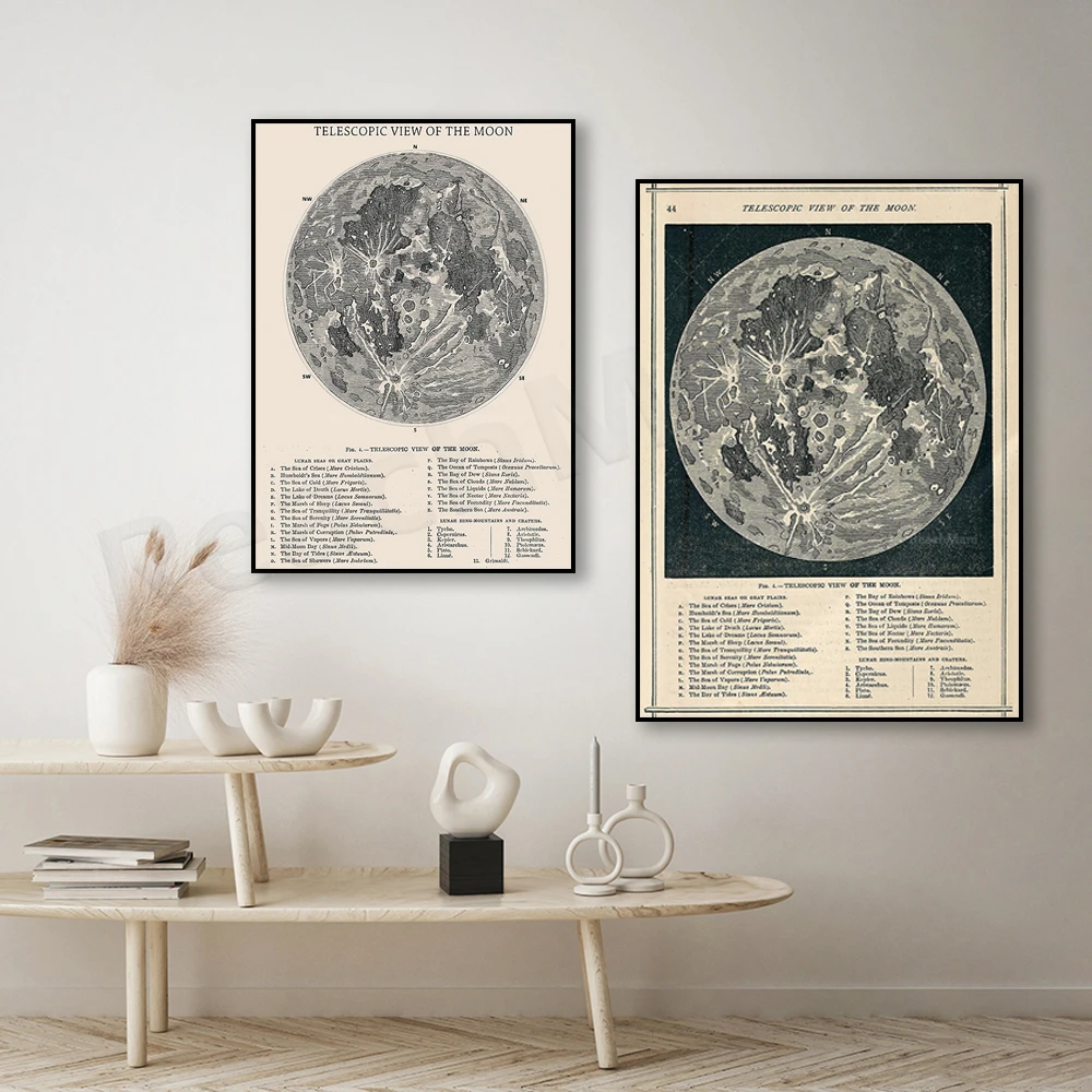 Moon Map, Vintage Moon Poster, Astronomy | Antique Moon Print, Antique ...