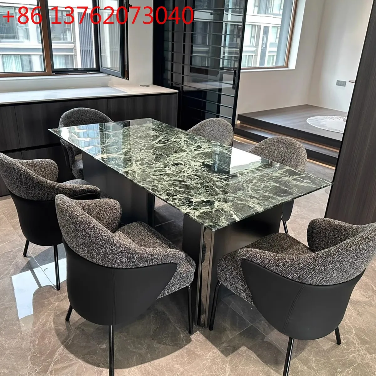 Marble Prada Green Luxury Stone Dining Table Villa Long Dining Table ...