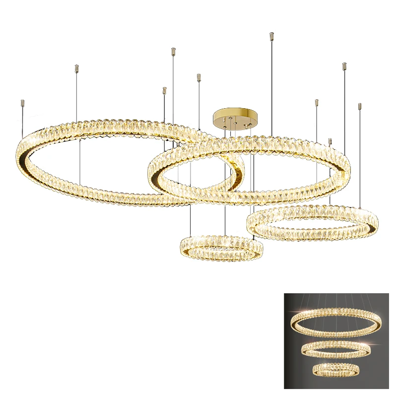Round Ring Ceiling Crystal Chandelier Light Remote Control Optional ...