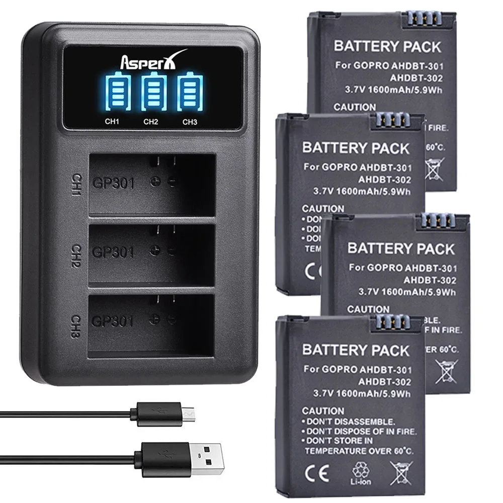 1600mAh AHDBT-301 Bateria AHDBT301 AHDBT 301 Li-ion Battery for GoPro ...