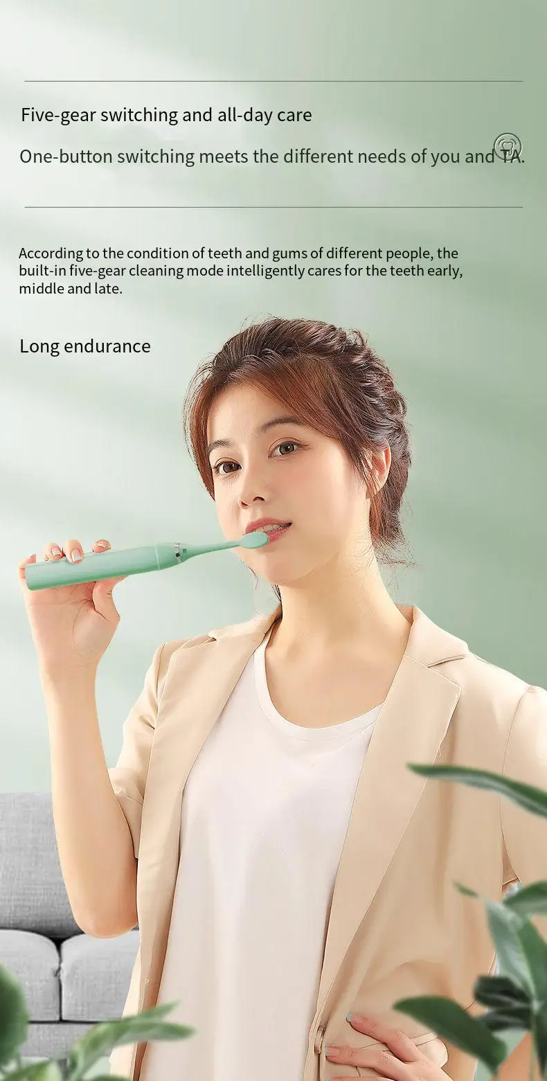 Electric Toothbrush for Adult Houseehold IPX7 Waterproof Ultrasonic High Frequency Acoustic ...