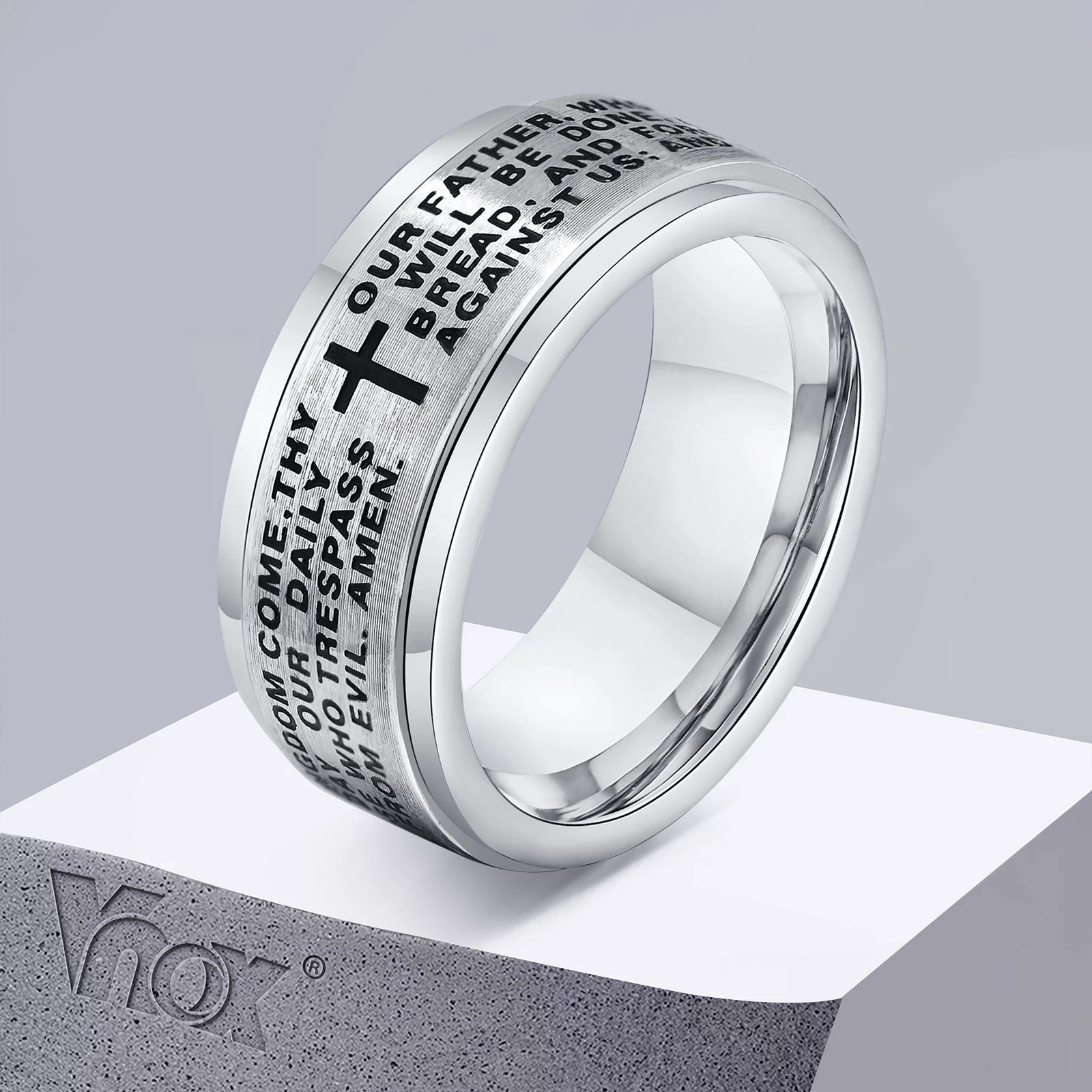 Vnox 8mm Spinner Cross Ring for Men, Bible Prayer Finger Band, Stress ...