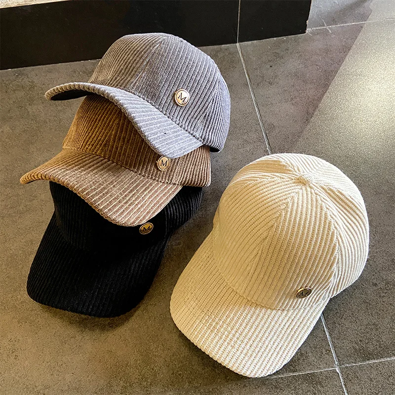 Baseball Cap Women Autumn Winter Solid Color Trendy Corduroy Korean ...