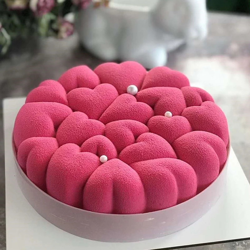 Valentine's Day Heart Shaped Stitching Texture Mousse Mould Food Grade ...