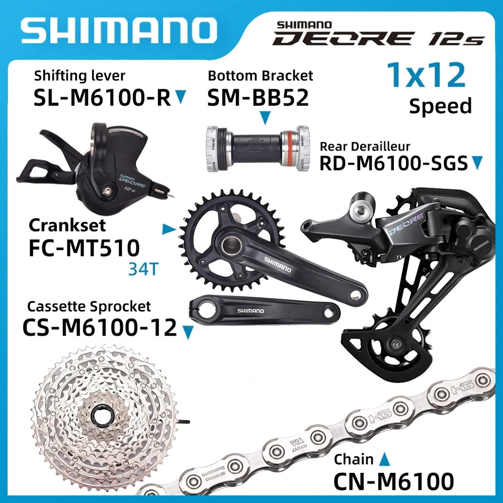 SHIMANO-DEORE M6100 12 Velocidade 6 Kit, Original, SL, RD, CS, CN-M6100, 51TCrankset, 32T, M510 ...