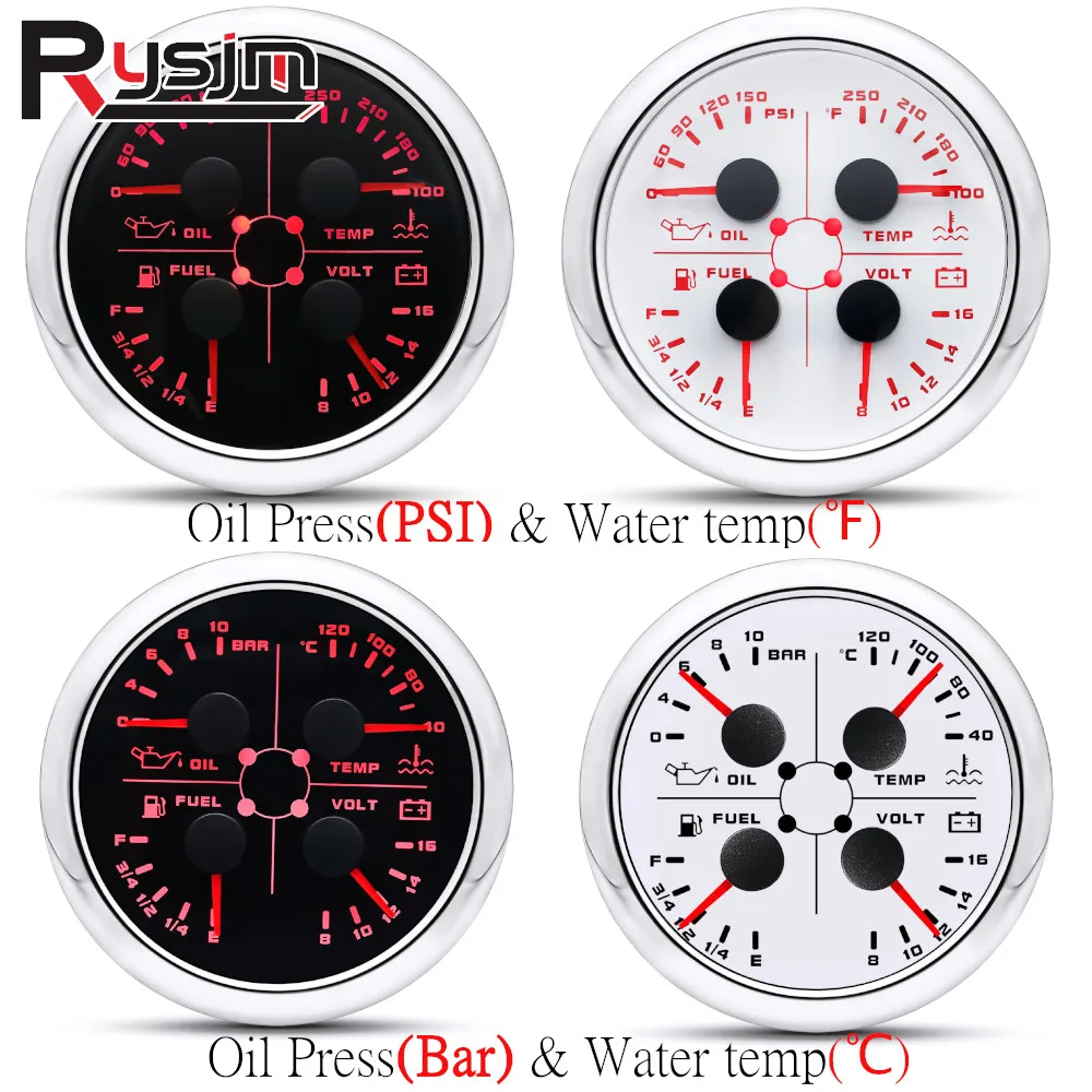 NEW-85mm-Water-Temperature-Meter-Oil-Pressure-Fuel-Level-Voltage-4In1 ...