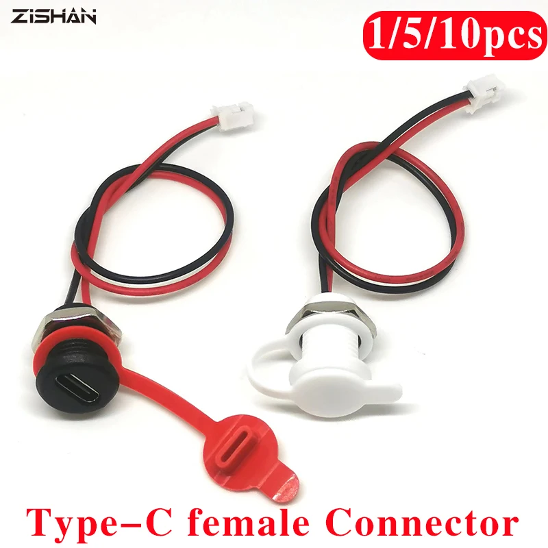 1 10PCS USB C type waterproof connector welding wire female socket C ...