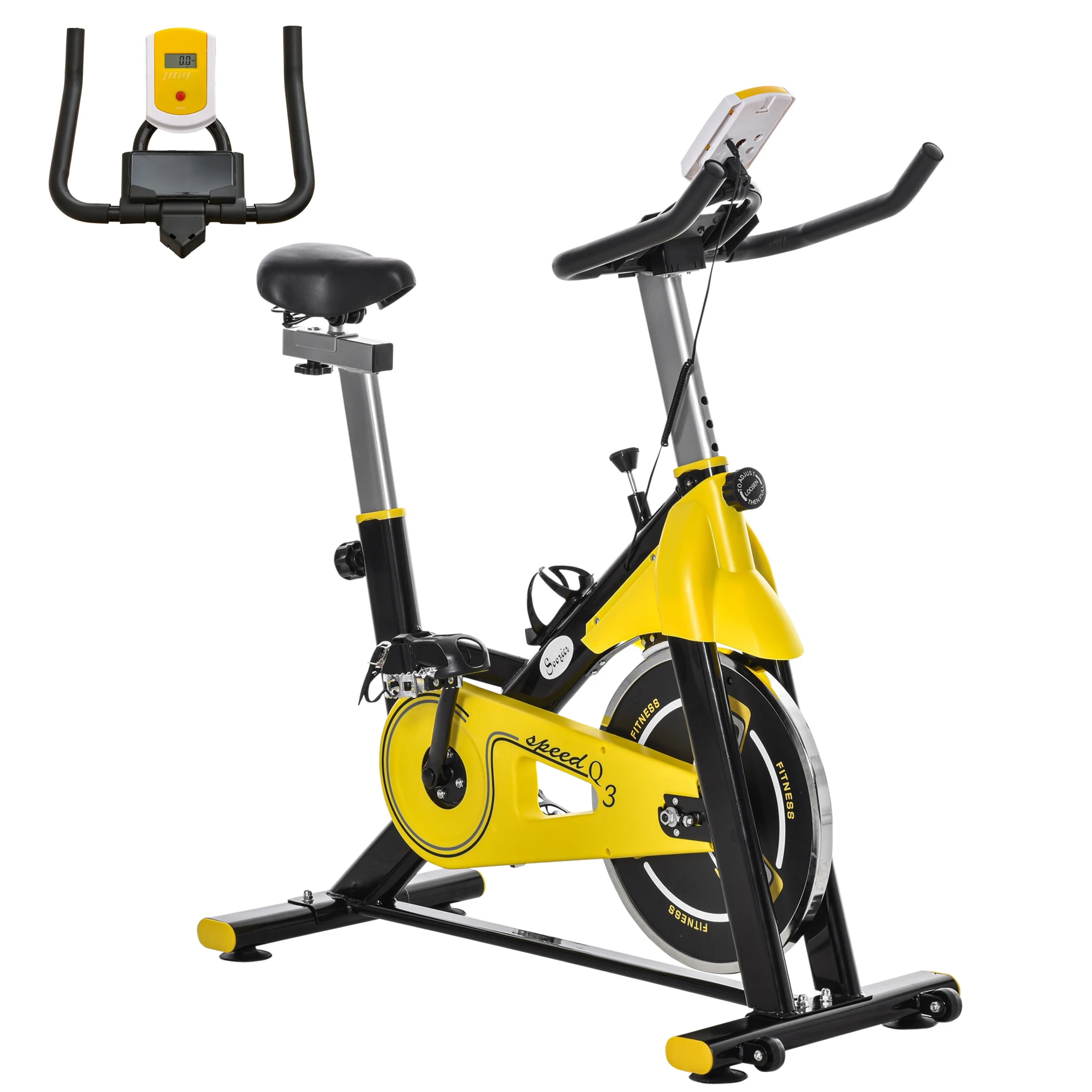 HOMCOM static bike with adjustable resistance yellow and black ...