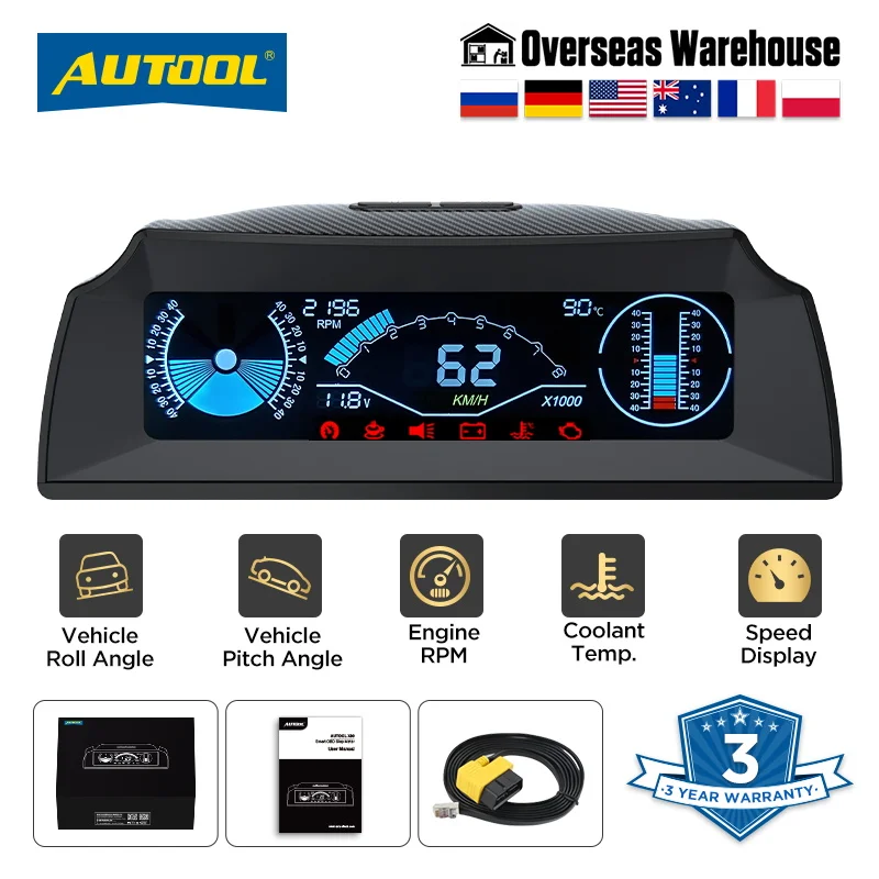 Autool x90 obd velocidade medidor de inclinação cabeça up display obd2 ...
