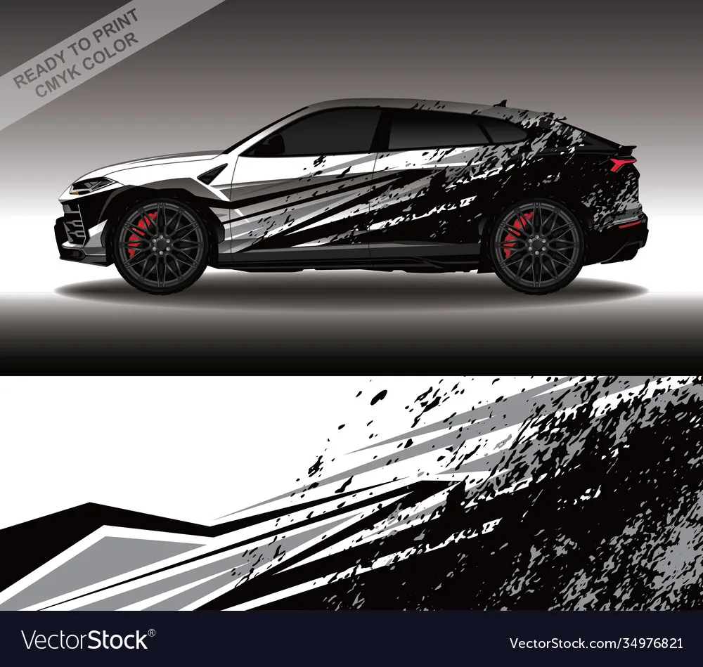 Black-White-Car-Decal-Car-Graphic-Decal-Full-Body-Racing-Vinyl-Wrap-Car ...