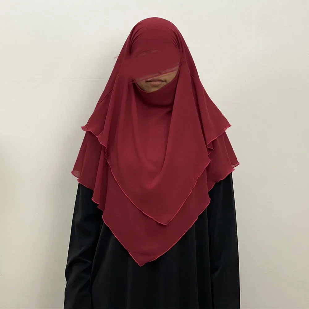Two Layer Long Khimar Women Muslim Hijab Ramadan Prayer Garment Abayas ...