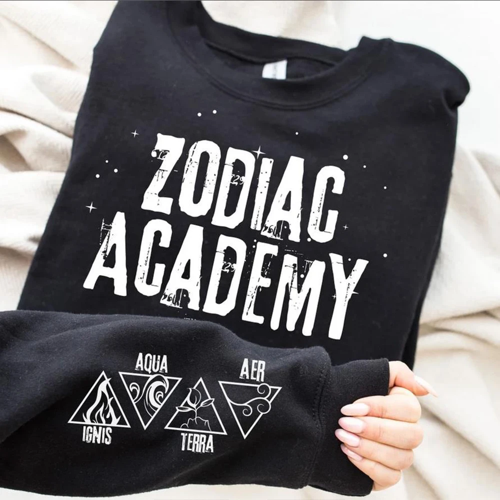 Zodiac Academy Sweatshirt Retro Elements Sleeve Sweatshirt Ignis Aer ...