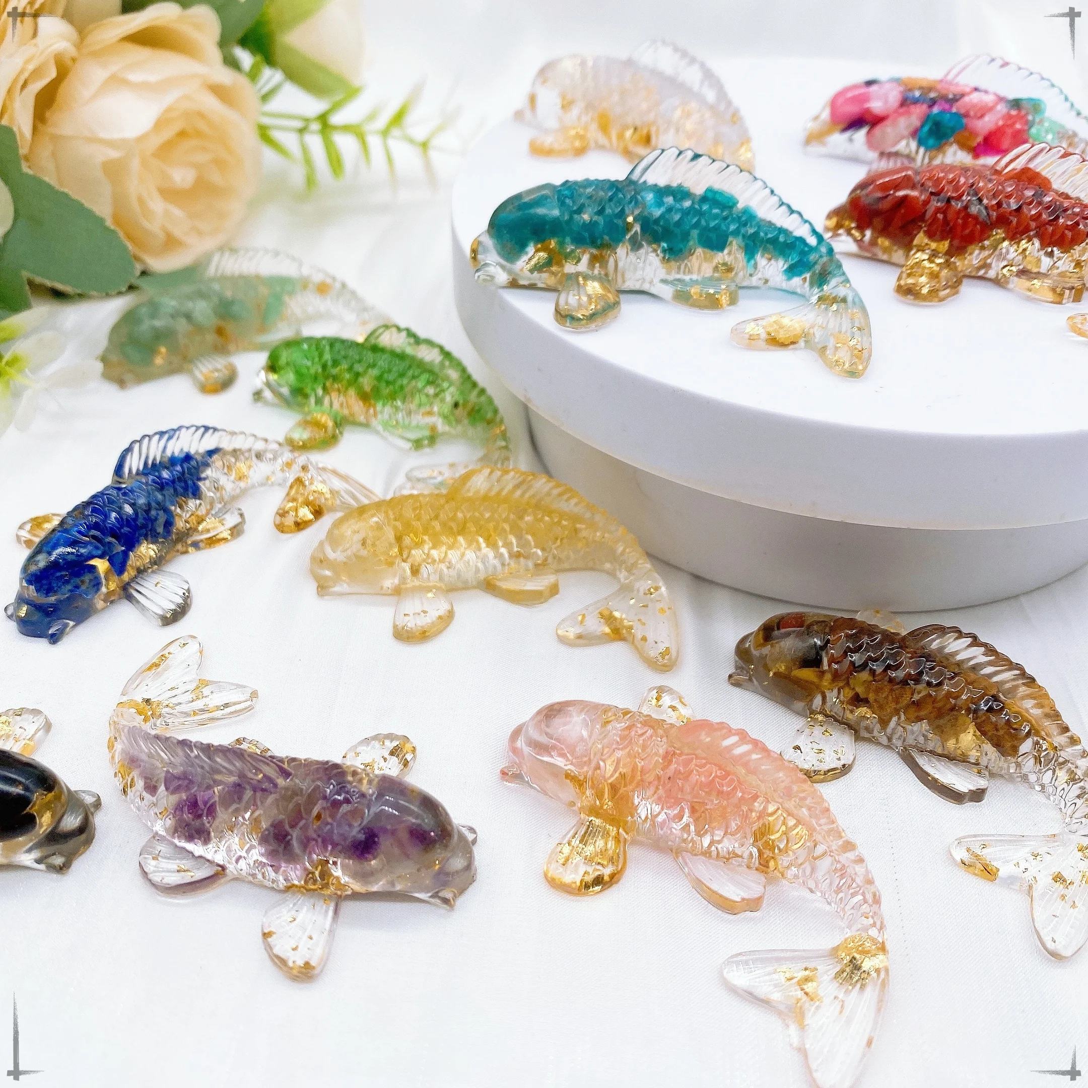 Lucky-Koi-Peixe-Natural-Cristal-Esmagado-Pedra-Ornamento-Mini-Goldfish ...