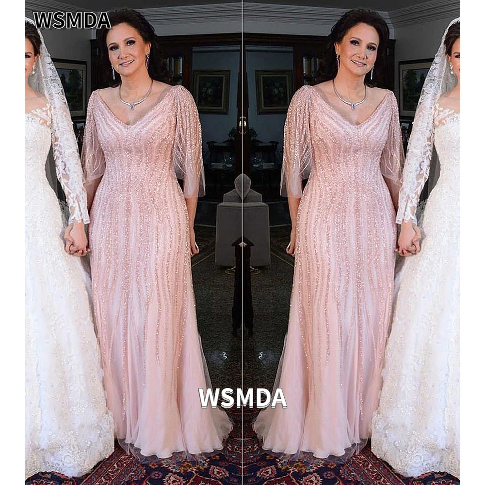 Sheer-Shawl-Long-Shiny-Lace-Beads-Mother-of-The-Bride-Dress-Deep-V-neck ...
