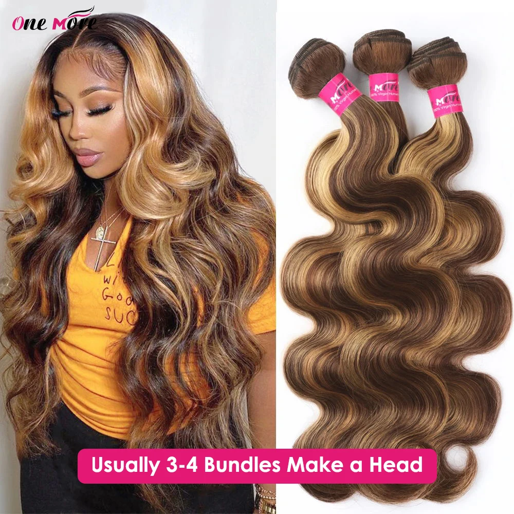 P4/27 Highlight Body Wave Bundles 100% Human Hair Bundles Brown ...