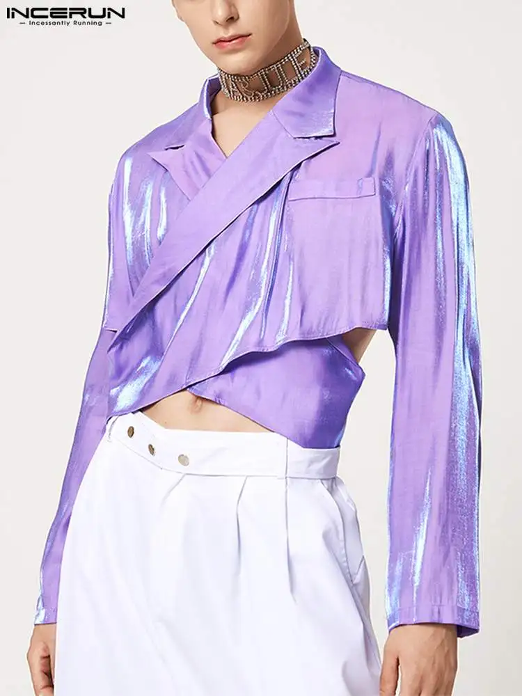 Incerun 2023 homens irregular blazer sólido streetwear lapela manga ...