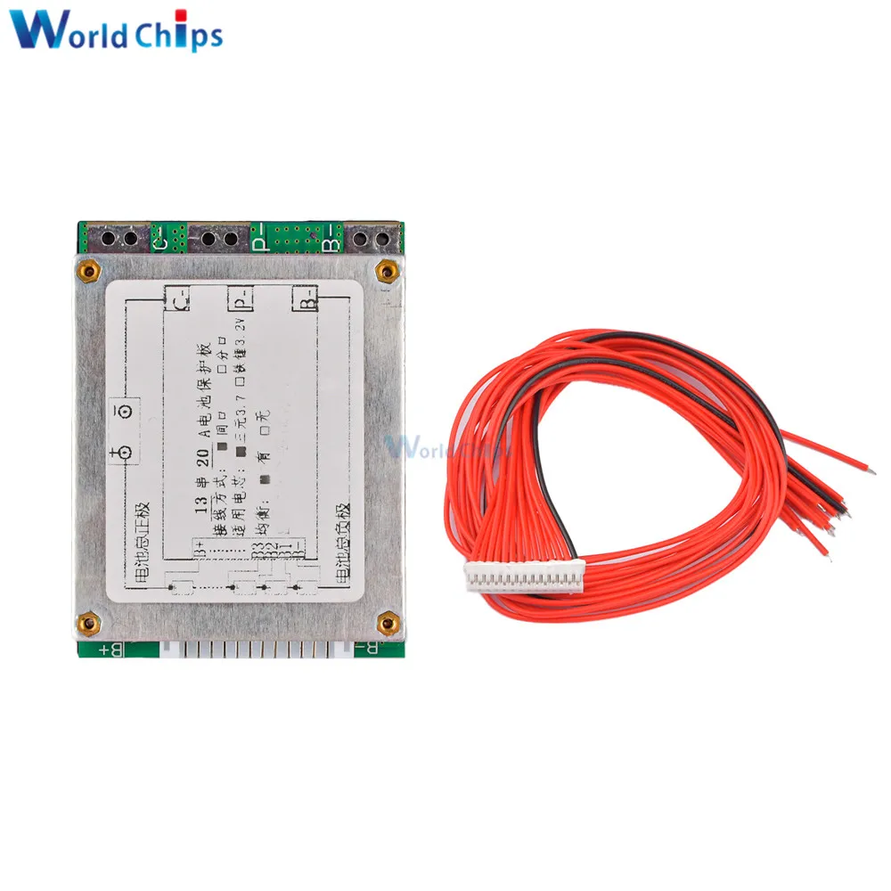 13S 48V 18650 리튬 이온 리튬 배터리 보호 보드, 20A 삼원 동일한 포트 충전 보드 밸런서 BMS 단락 보호 ...