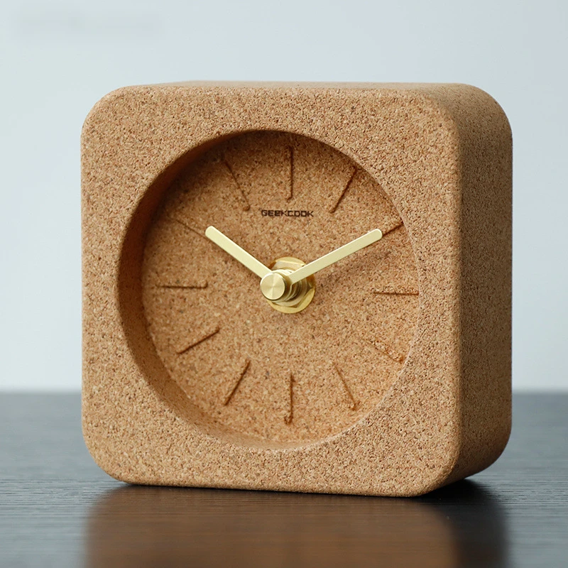 Non-ticking-Desk-Clock-Round-Square-Cork-Silent-Battery-Operated-Wood ...