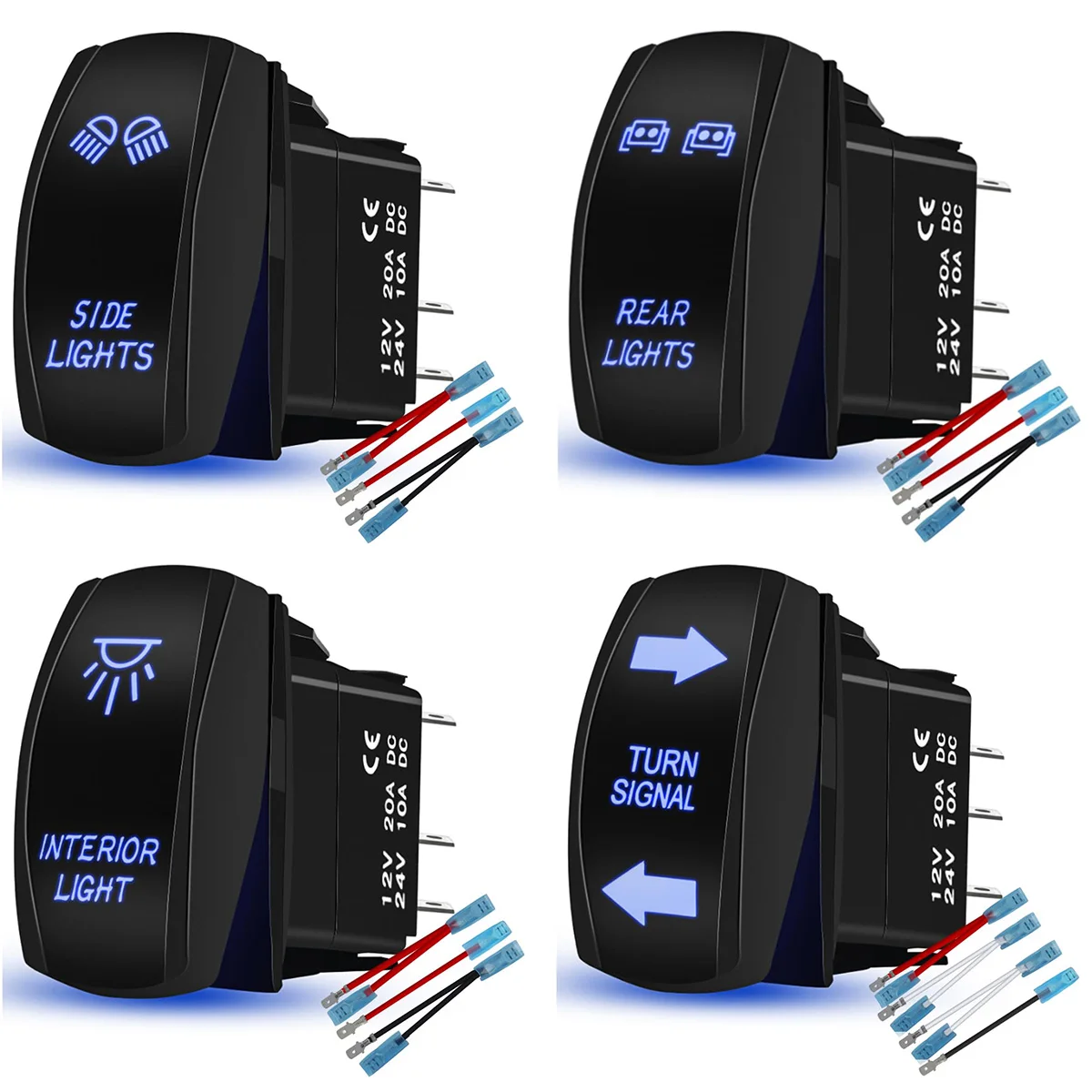 Blue 5Pin On/Off Rocker Switch Laser Etched SPDT Toggle Switches with ...