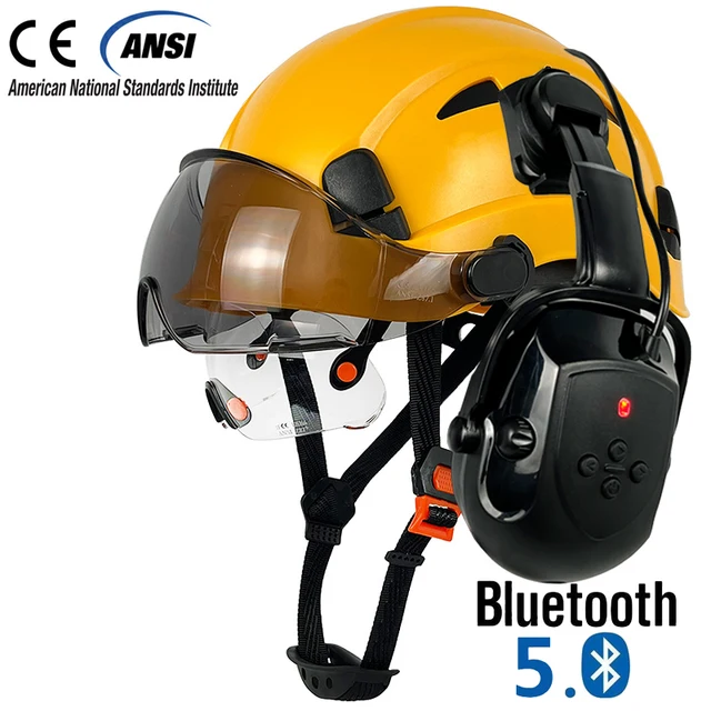 Industrial Safety Helmet With Visors Upgraded Bluetooth Earmuff Noise ...