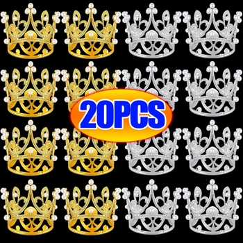 20/1Pcs Mini Crown Cake Decoration Pearl Tiara Gold Silver Crowns Cake ...