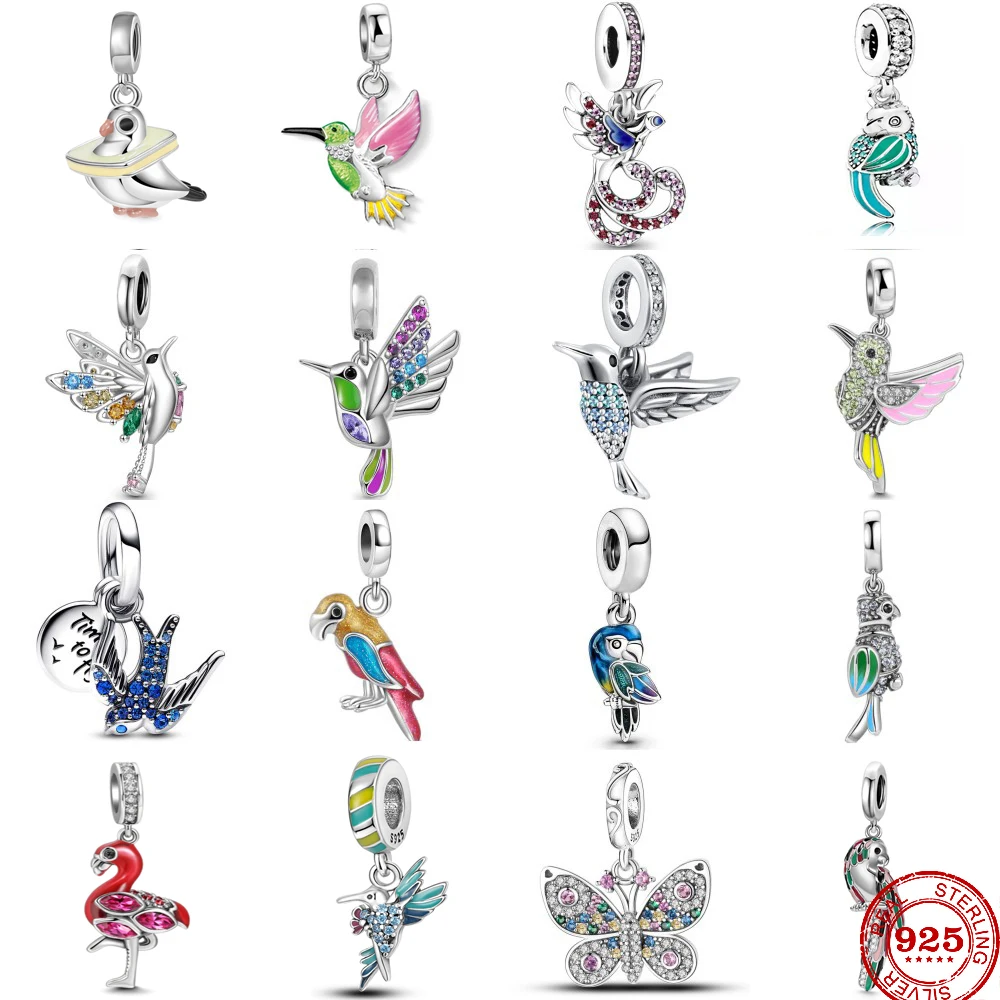 New-925-Sterling-Silver-Colorful-Hummingbird-Charm-Exquisite-Pendant ...