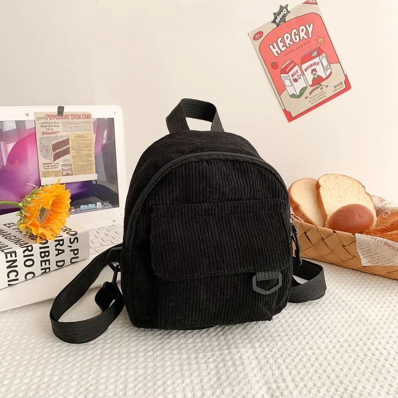 Fashion Women Mini Backpack Solid Color Corduroy Small Backpacks Simple ...