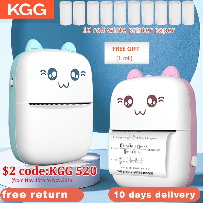 Portable Thermal Printer Mini Cat Print Paper Photo Pocket Thermal ...