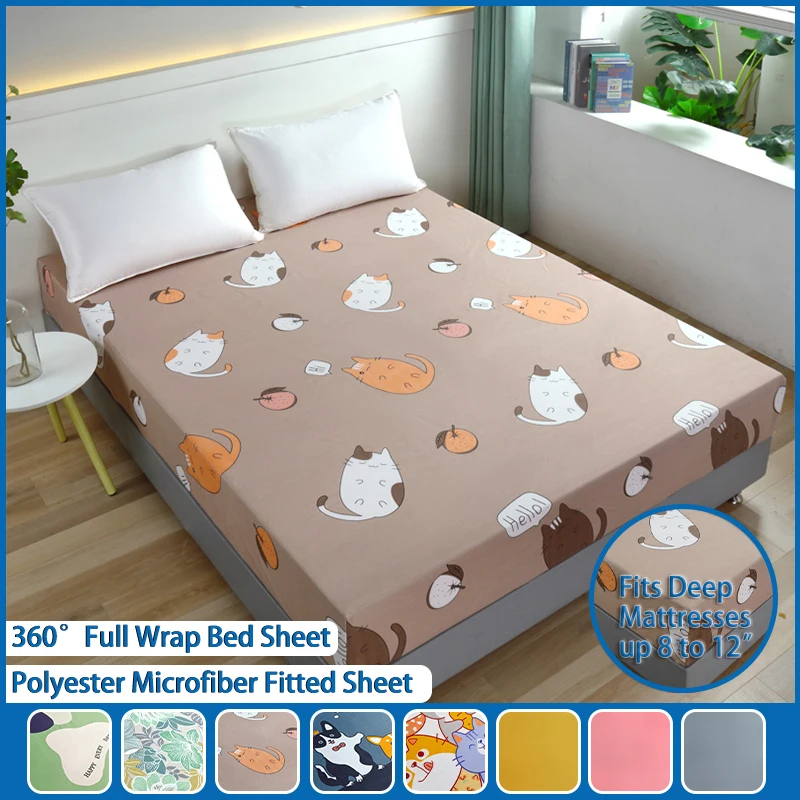 Cartoon-Bedspread-Polyester-Mattress-Cover-All-around-Elastic-Band-Bed ...