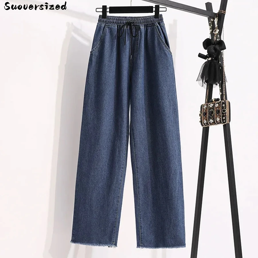 Elastic-High-Waist-Ankle-Length-Straight-Jeans-For-Women-Oversize-5xl ...