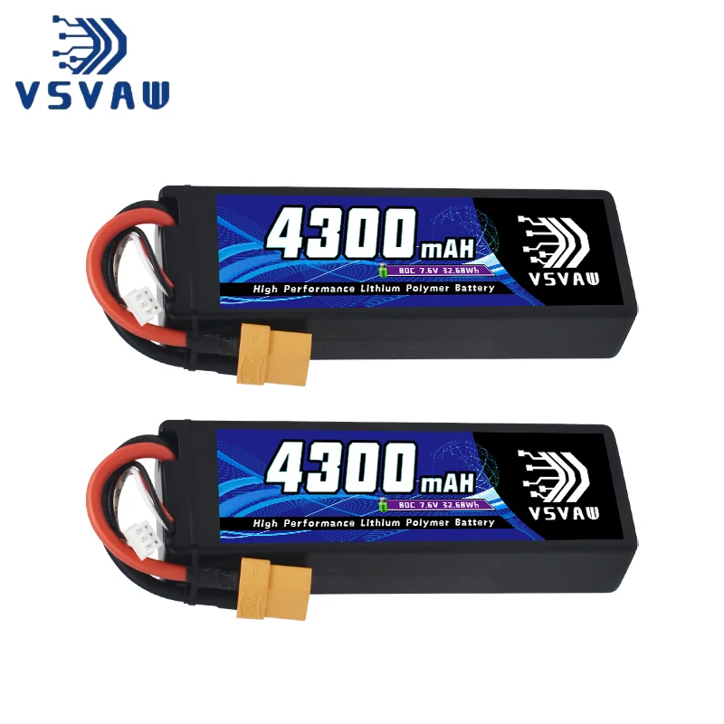 2 Units VSVAW Lipo Battery 2S 7.6V 80C 4300mAh with Deans Connector for ...