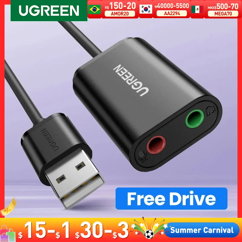 UGREEN-Sound-Card-External-3-5mm-USB-Adapter-USB-to-Microphone-Speaker ...