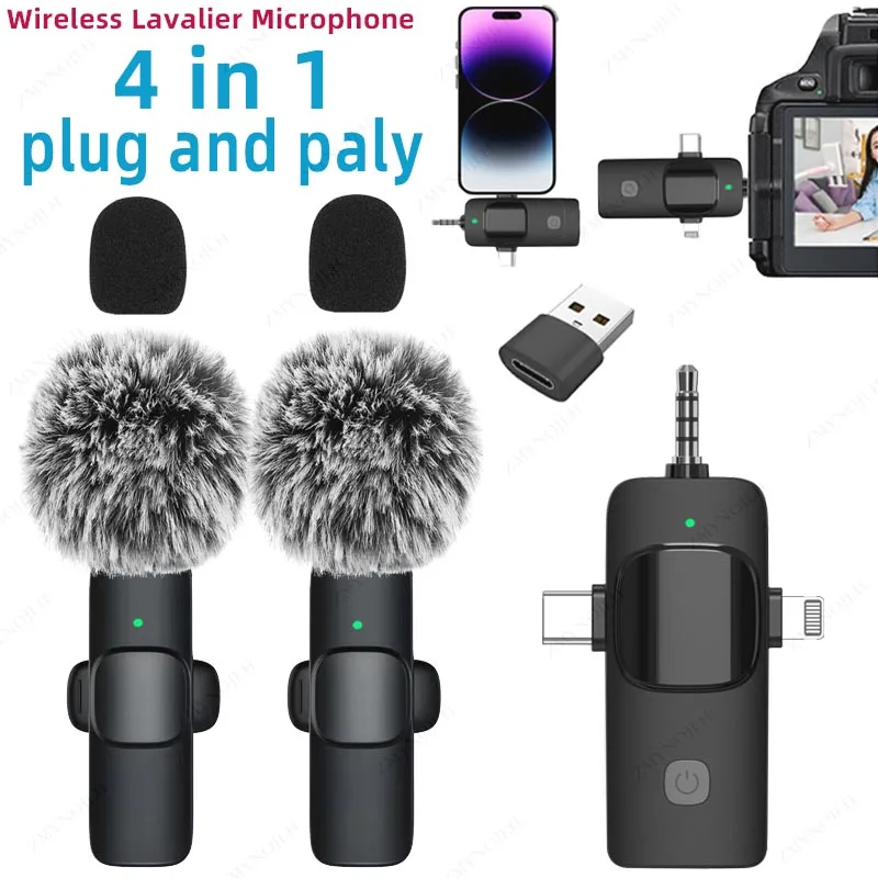 4-In-1-Wireless-Lavalier-Microphone-3-5mm-Intelligent-Noise-Reducing ...