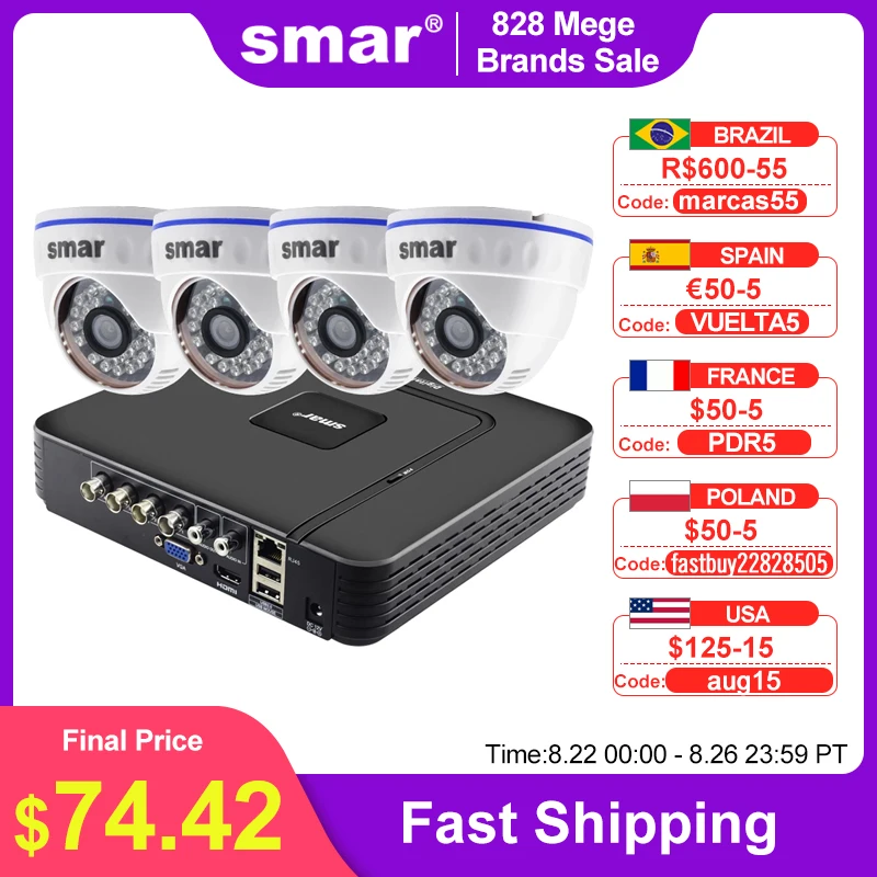 Smar 720P 1080P Video Surveillance System 4CH H.264 CCTV HDMI DVR ...