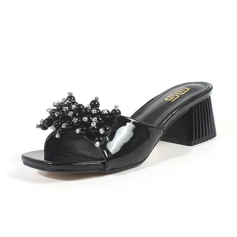 Modern-Slippers-Crystal-String-Bead-High-Heels-Casual-Thick-Heels-Women ...