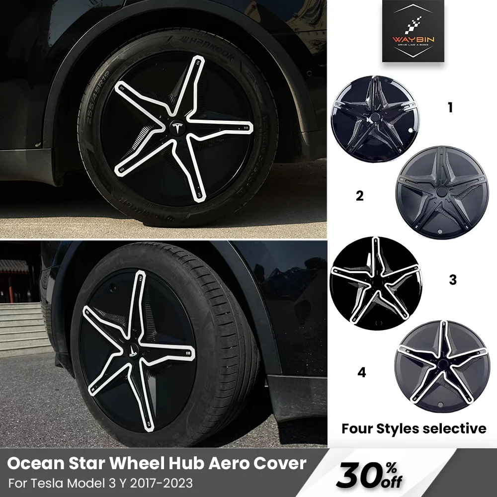 4PCS-Ocean-Star-Hub-Cap-Replacement-Wheel-Cap-Full-Rim-Cover-for-Tesla ...