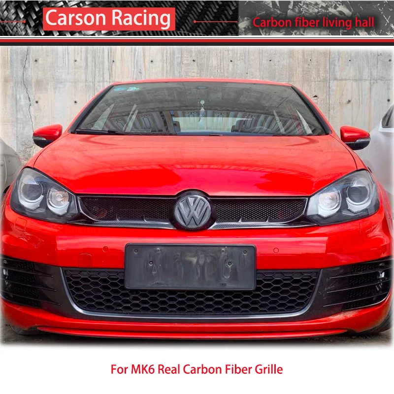 For-V-W-Golf-MK6-Front-Bumper-Center-Grille-Carbon-Firber-Radiator-Hood ...