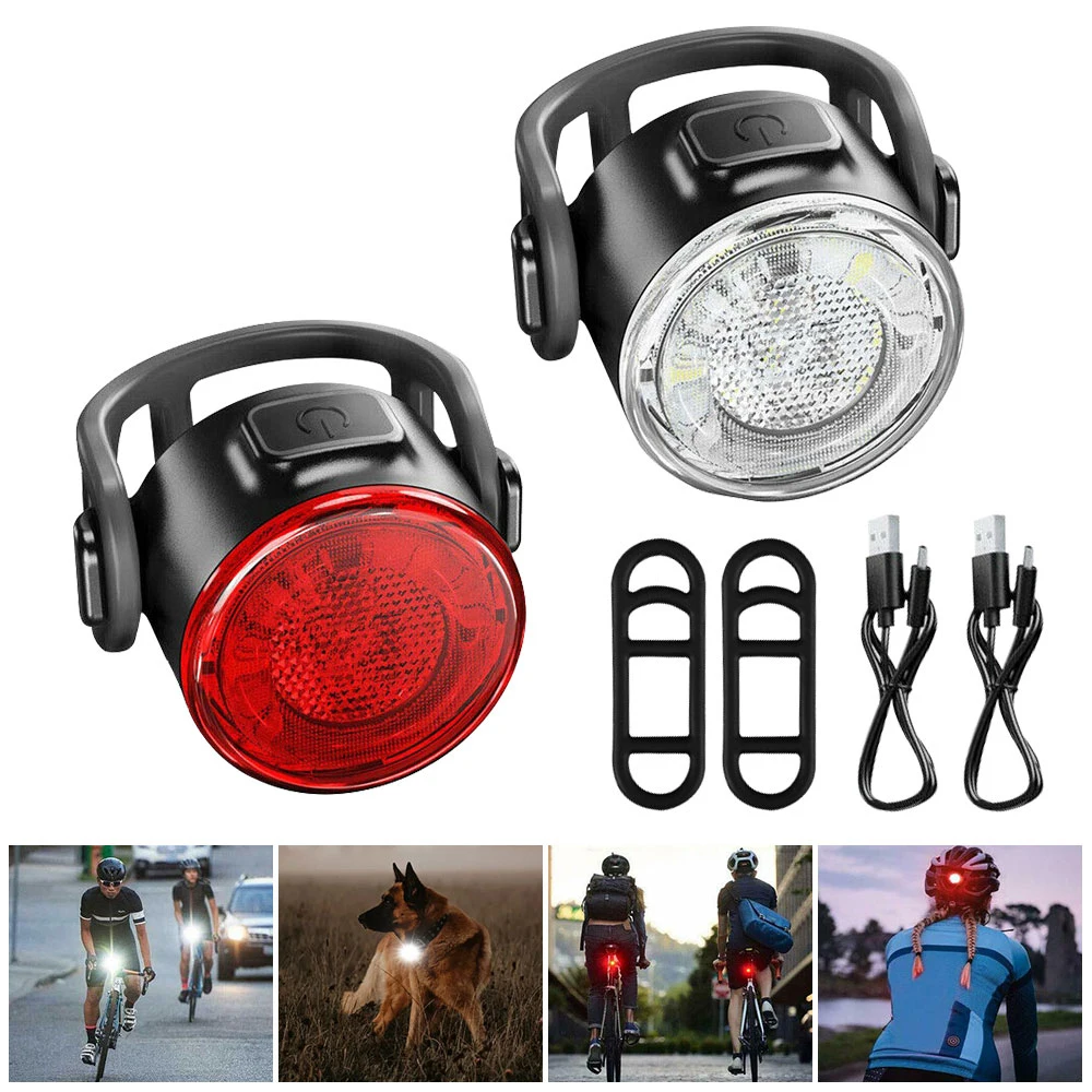 Red/White USB Rechargeable Cycling Taillight Front Bicycle Lamp 6 Modes ...