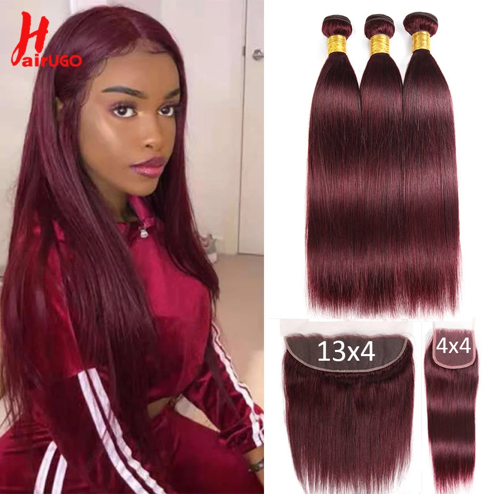 Hairugo brasileiro em linha reta 99j pacotes de cabelo humano com laço ...