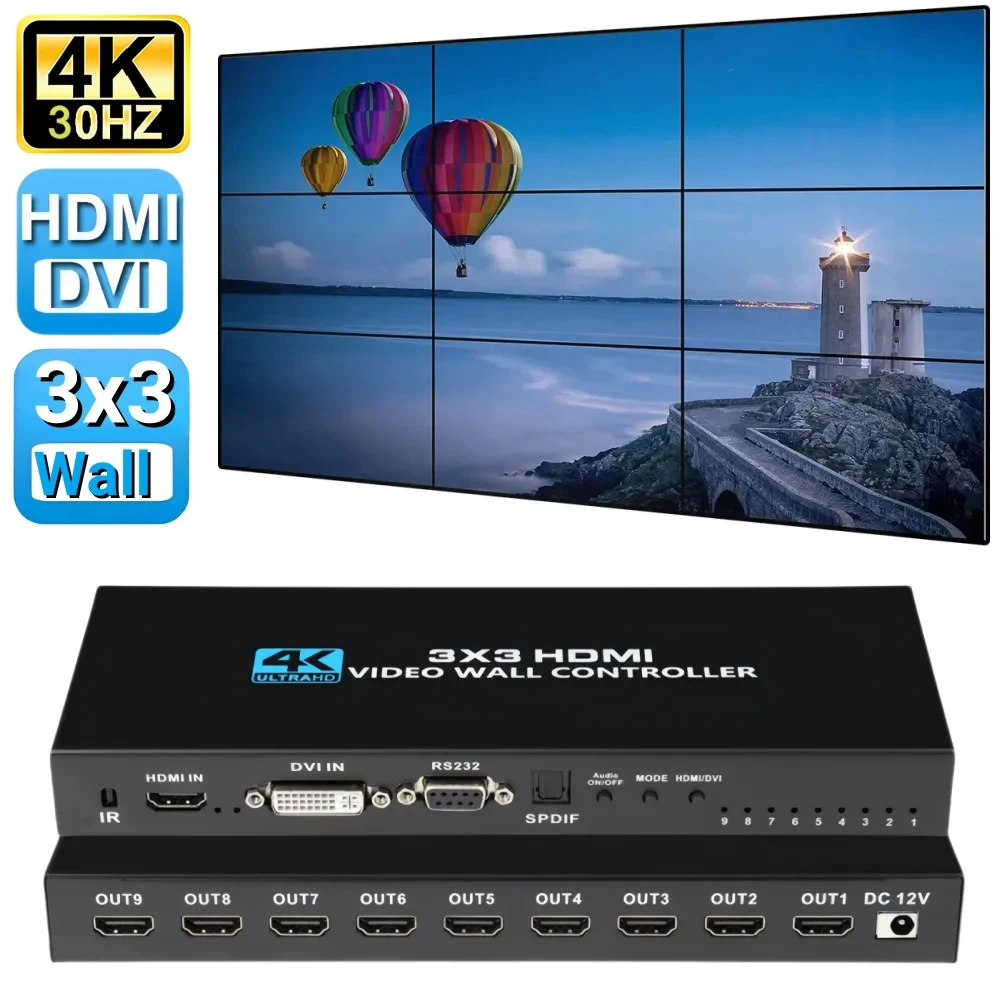 4K-HD-Video-wall-controller-3x3-HD-MI-DVI-Video-wall-Processor-1X2-1X4 ...