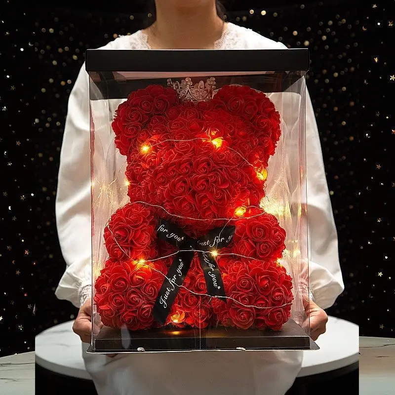Eternal Flower 25cm Artificial Teddy Rose Flower Bear with Box Romantic ...