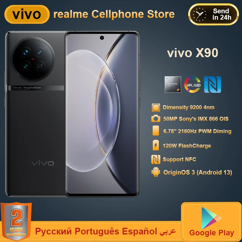 Novo VIVO X90 5G Telefone Móvel Dimensity 9200 6.78 ''120HZ OLED 50MP Câmera 4800 mAh 120W Super ...