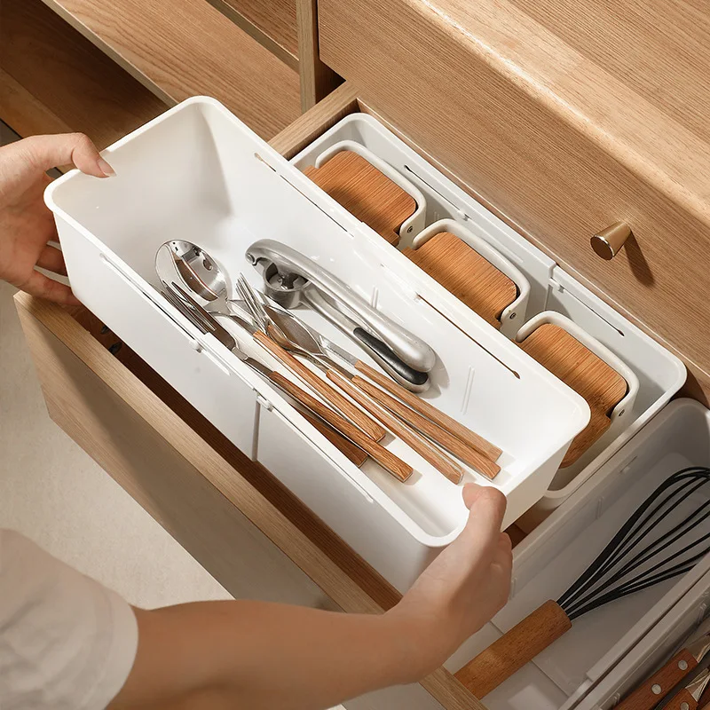 2PCS-Expandable-Kitchen-Drawer-Organizer-Adjustable-Utensil-Storage-Box ...