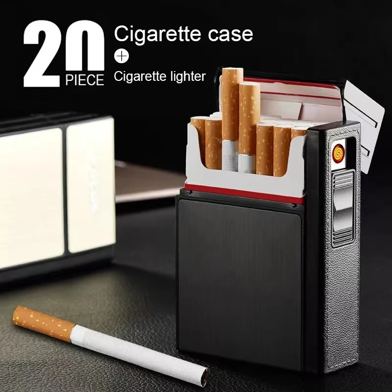 20-Cigarette-Case-Metal-Lighter-Usb-and-Inflatable-Lighter-Cigarette ...