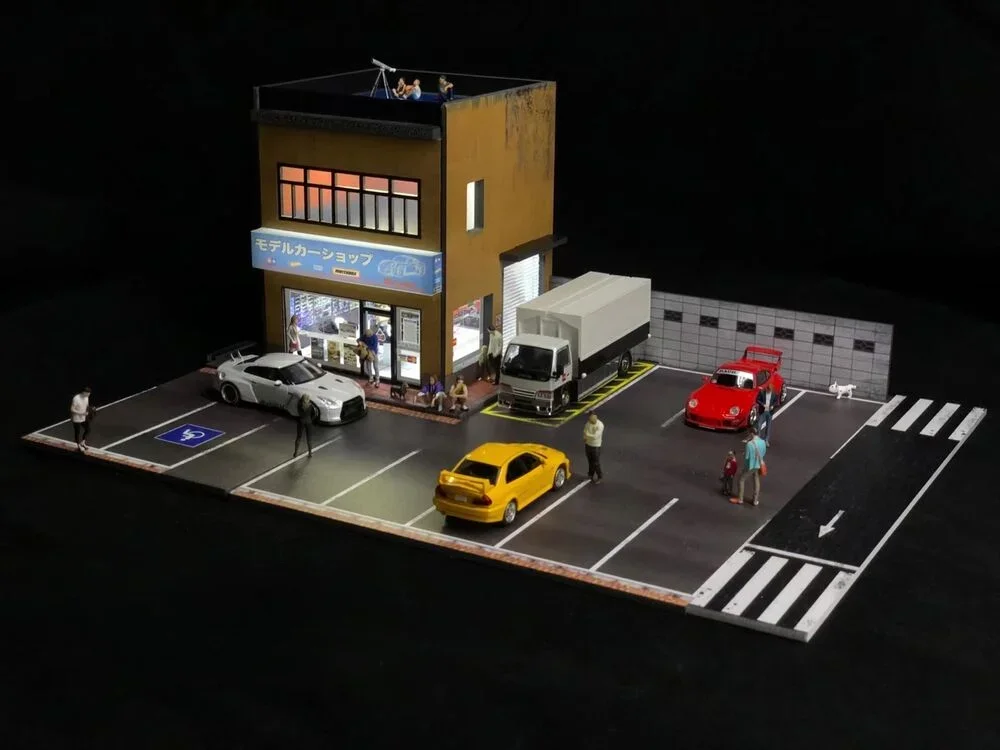 1-64-Scale-Diorama-Car-Garage-Model-With-LED-Lights-Parking-Lots-City ...