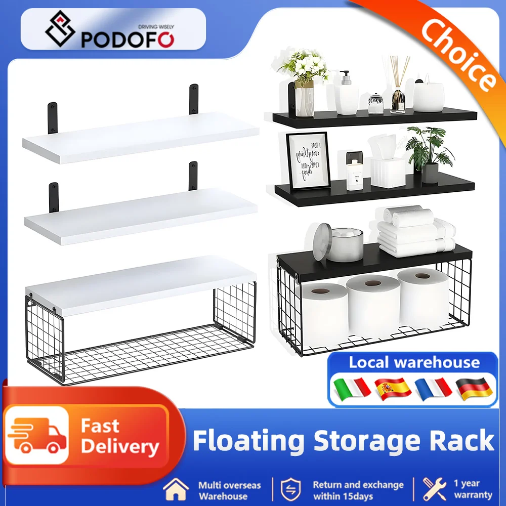 Podofo Wall Shelves Floating Mounted Wooden Storage Rack Kitchen ...