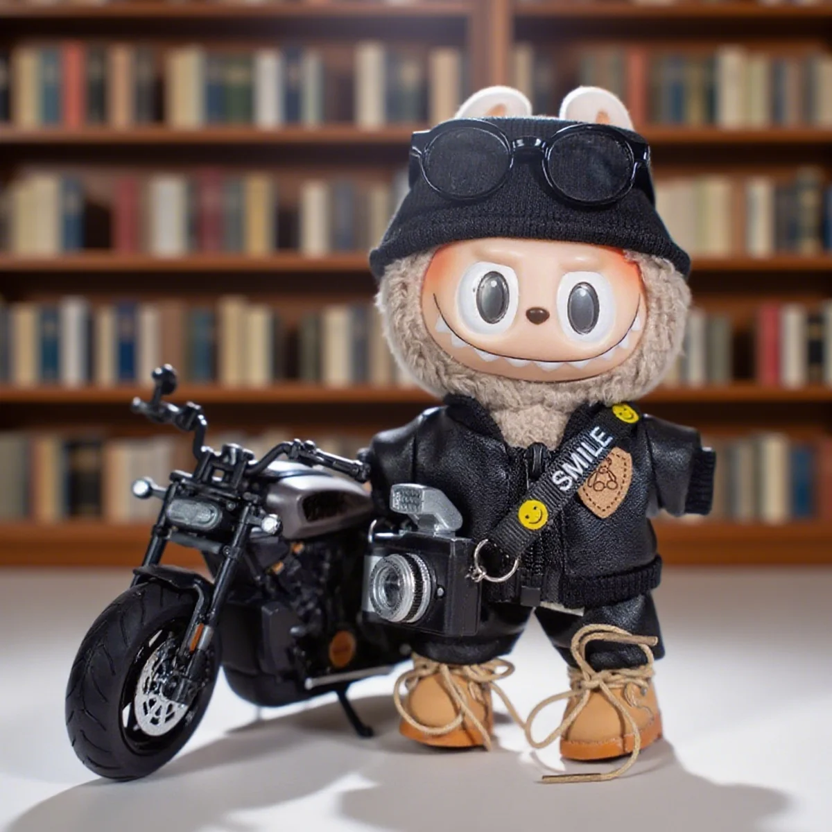 Plush Doll Motorcycle Trendy Fashion Clothes for Labubu Black Leather ...