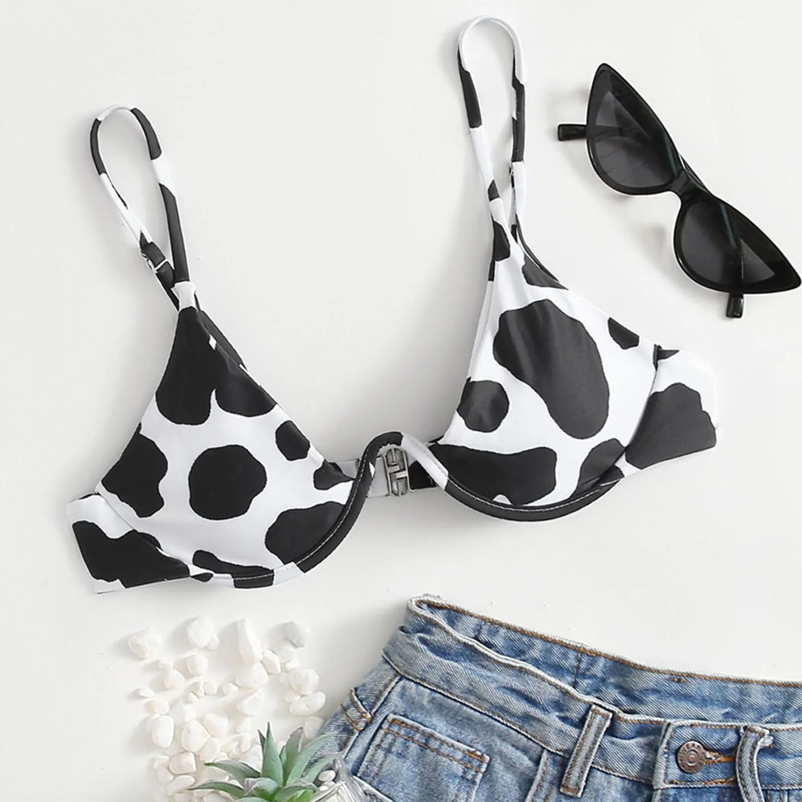 Women-Cow-Print-Underwire-Bikini-Top-Bandeau-Bandage-Bikini-Push-Up ...